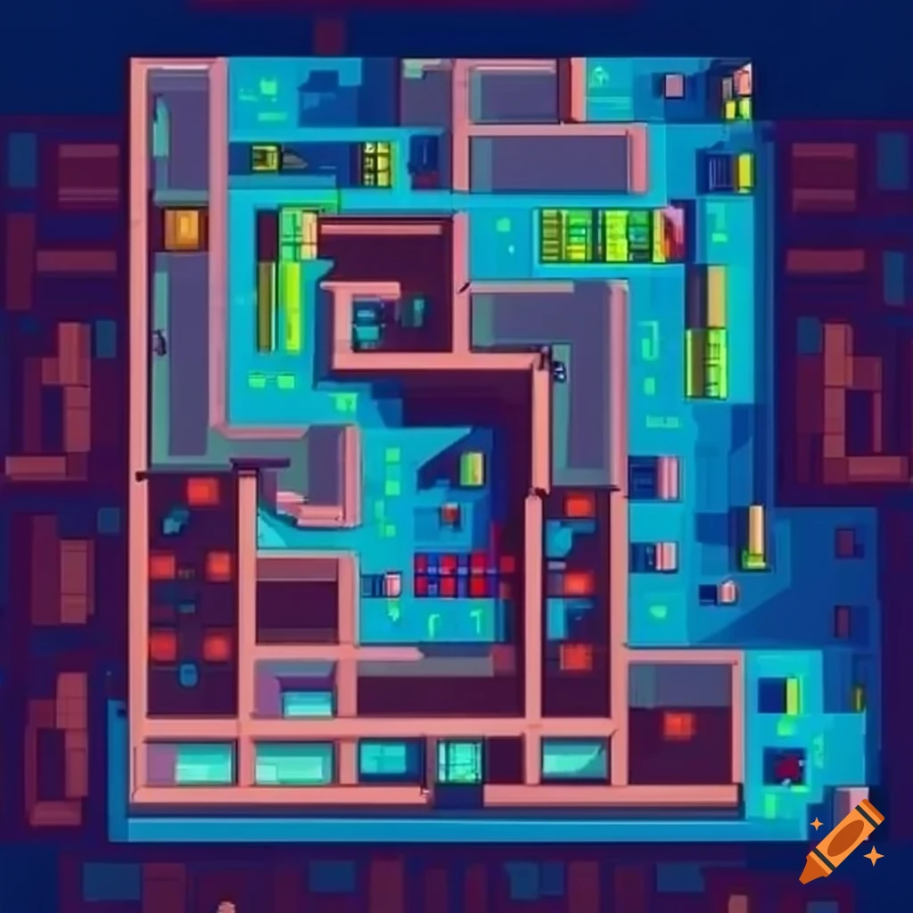 Retro video game style overview map on Craiyon