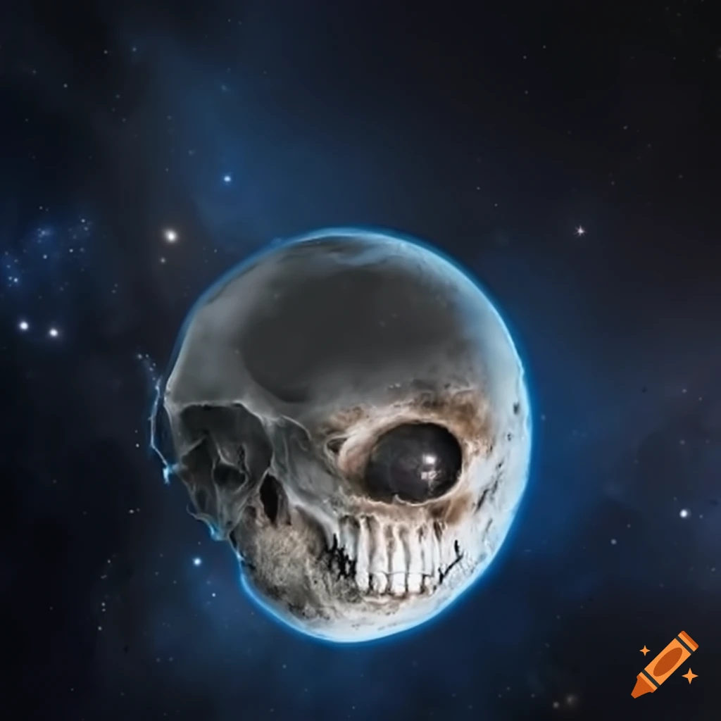 Space planet and starship with skull helmet pilot in punk style on Craiyon