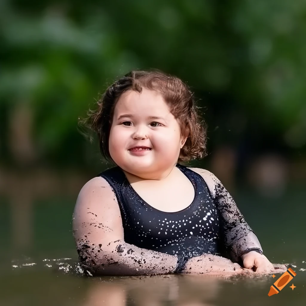 Smiling little girl covered in mud on Craiyon