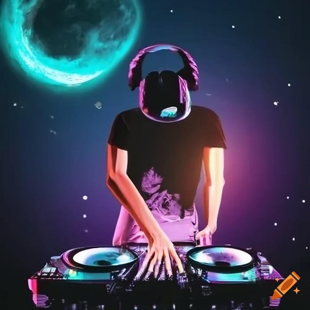 Artistic depiction of a DJ dancing on the moon on Craiyon