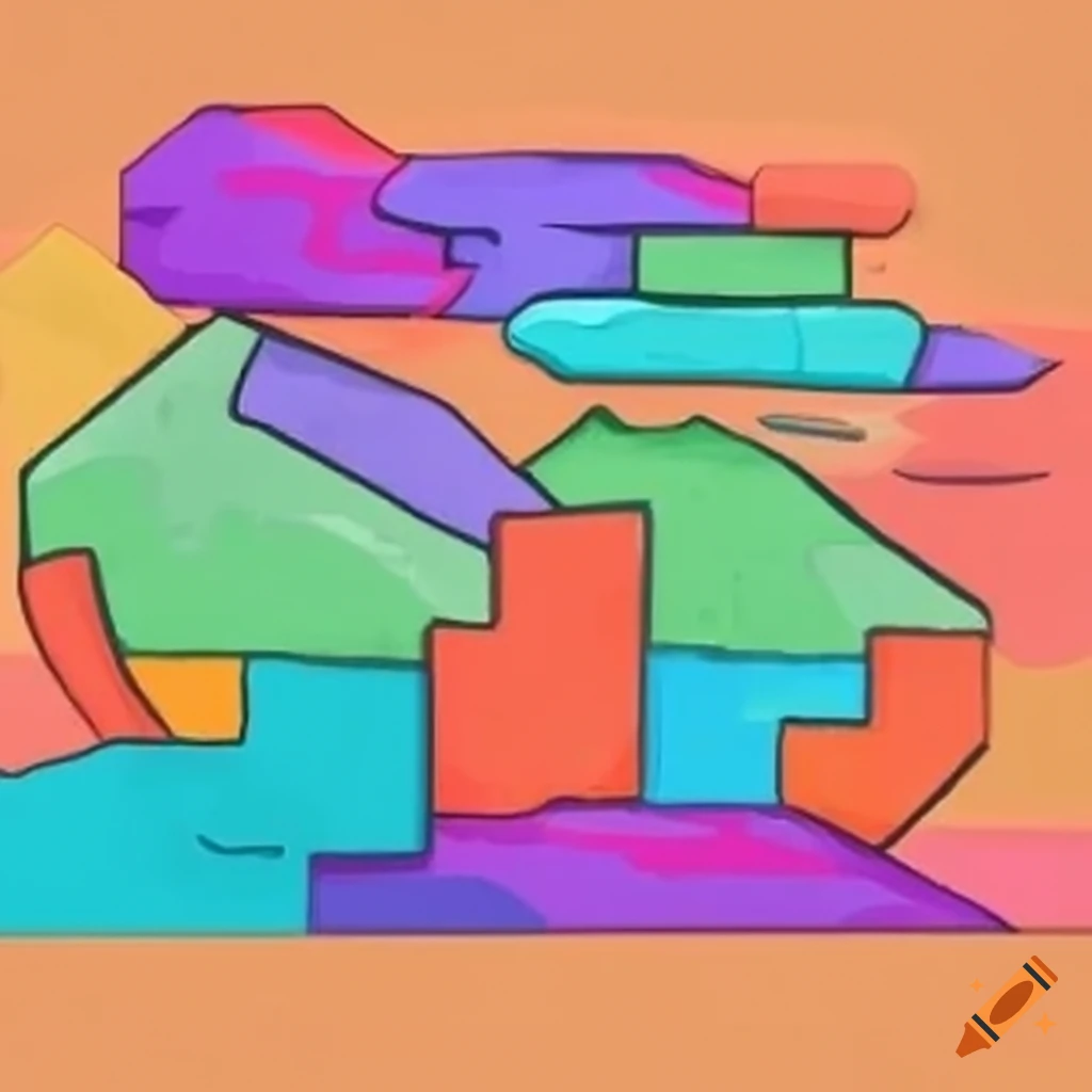 Vibrant blocky landscape artwork