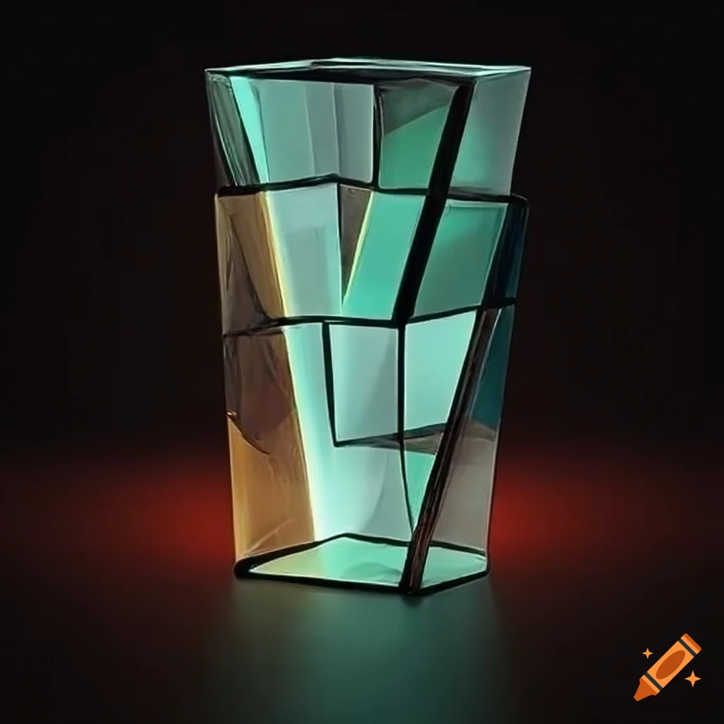Glass vase with dramatic lighting in a cubist style