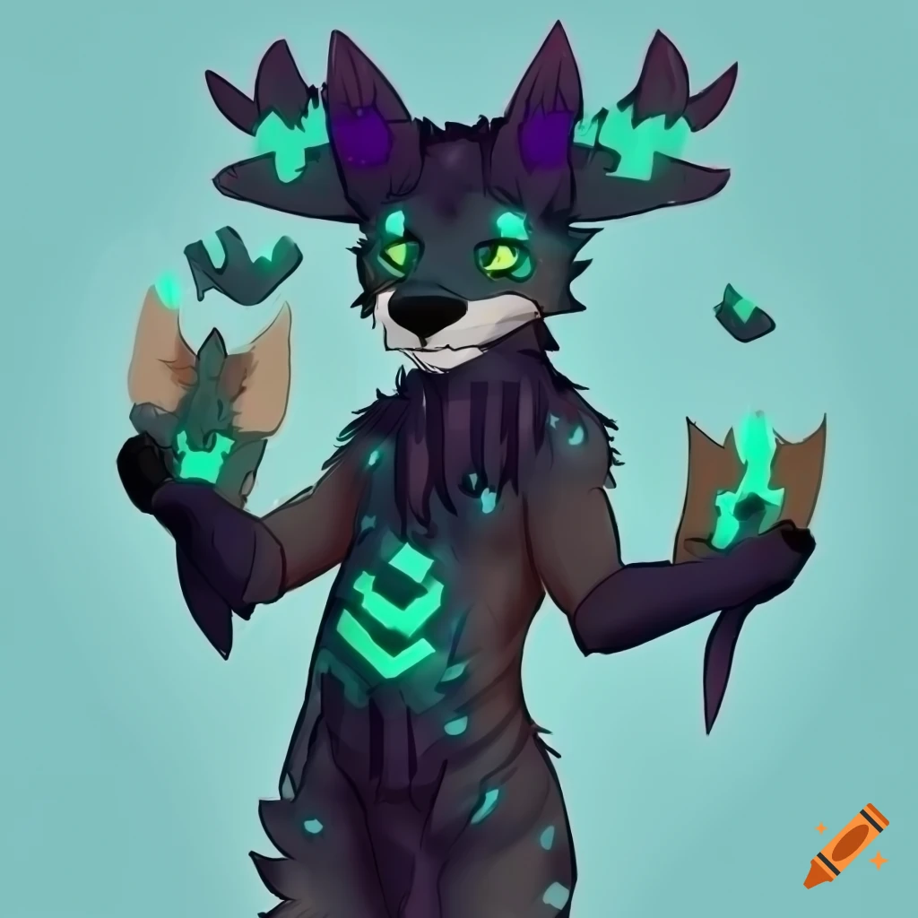 Fursona artwork of a minecraft-themed warden wolf-fish hybrid