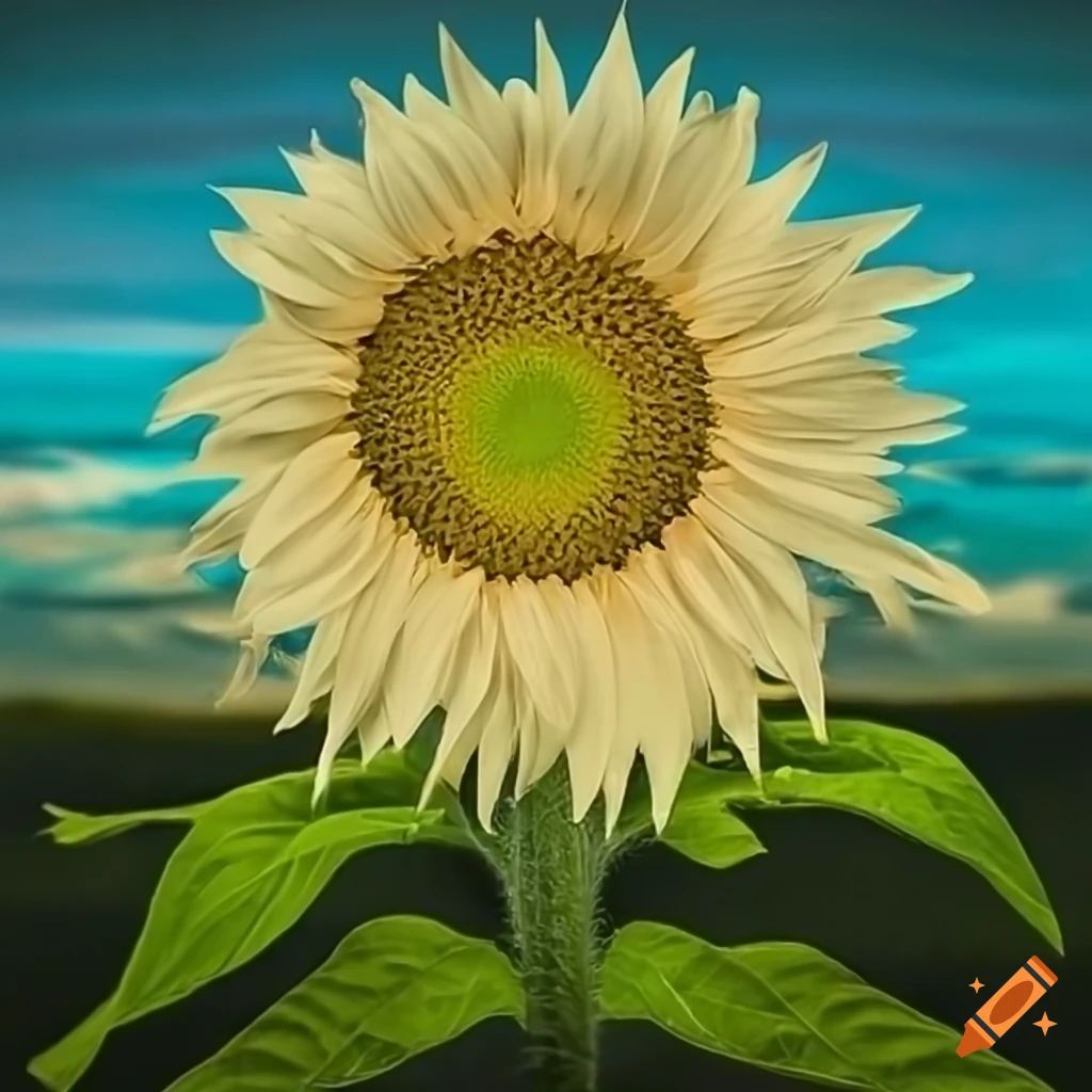 Ultra realistic white sunflower against green sky on Craiyon