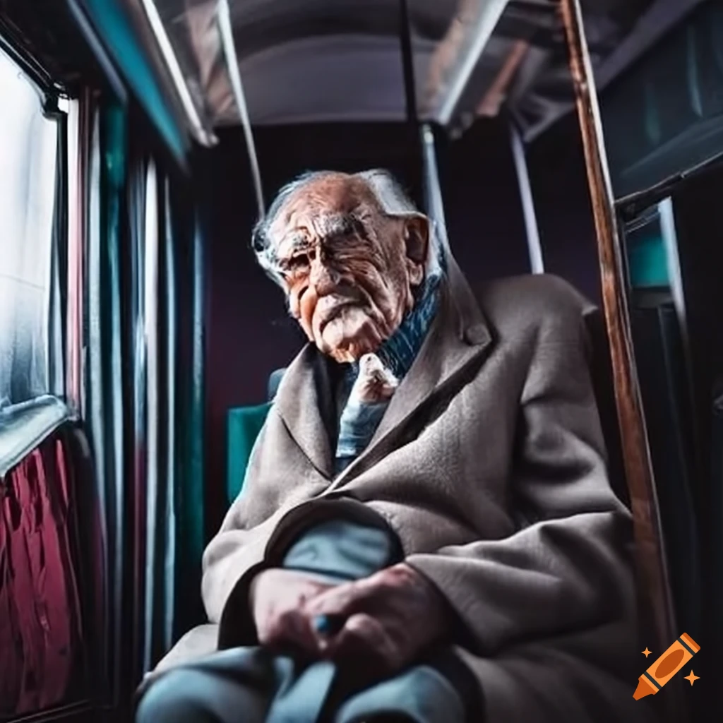 Elderly men sitting on a bus