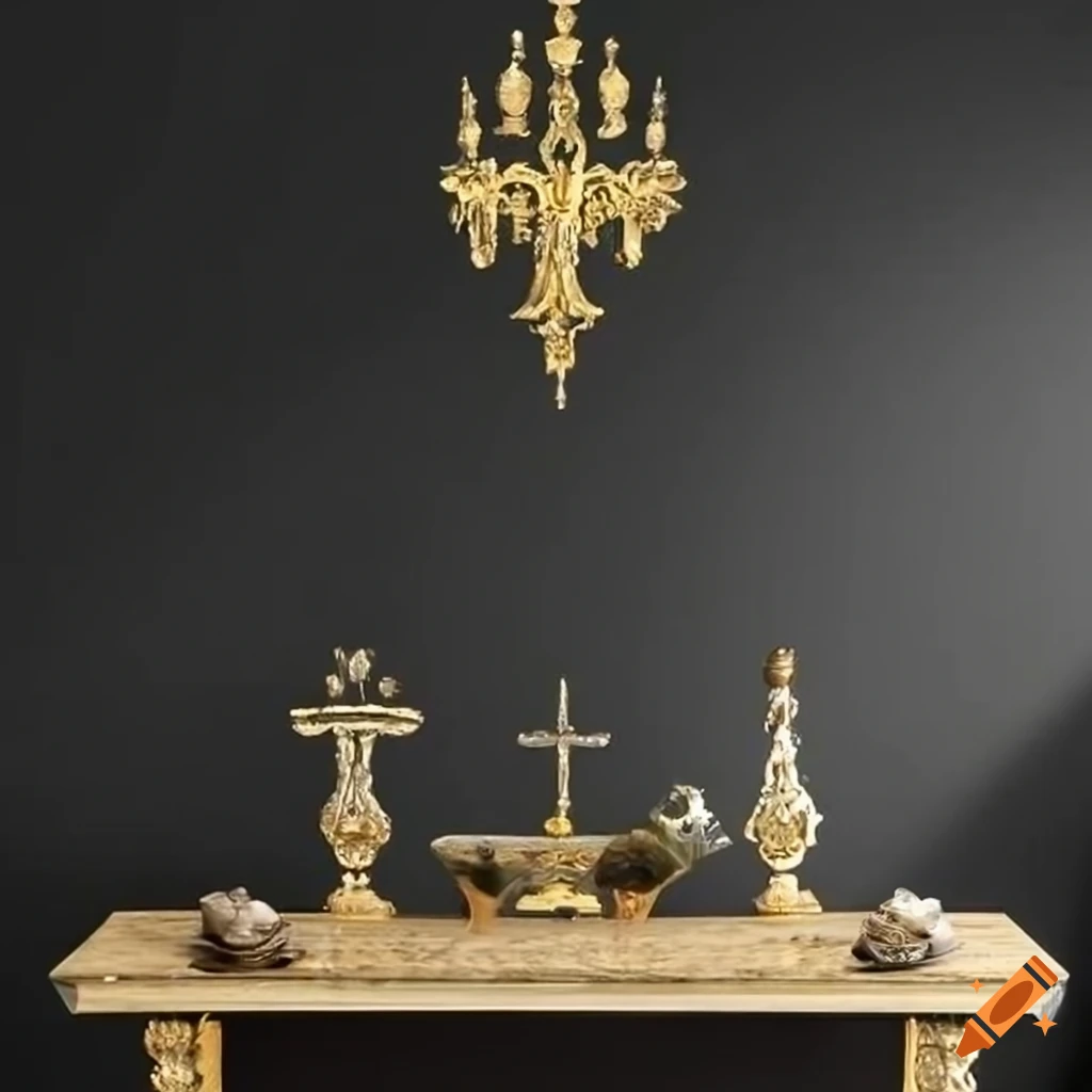 Christian-themed dining table and console on Craiyon