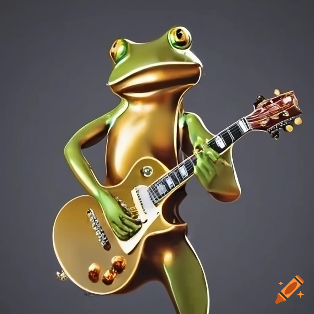 Frog playing a gold top les paul guitar on Craiyon