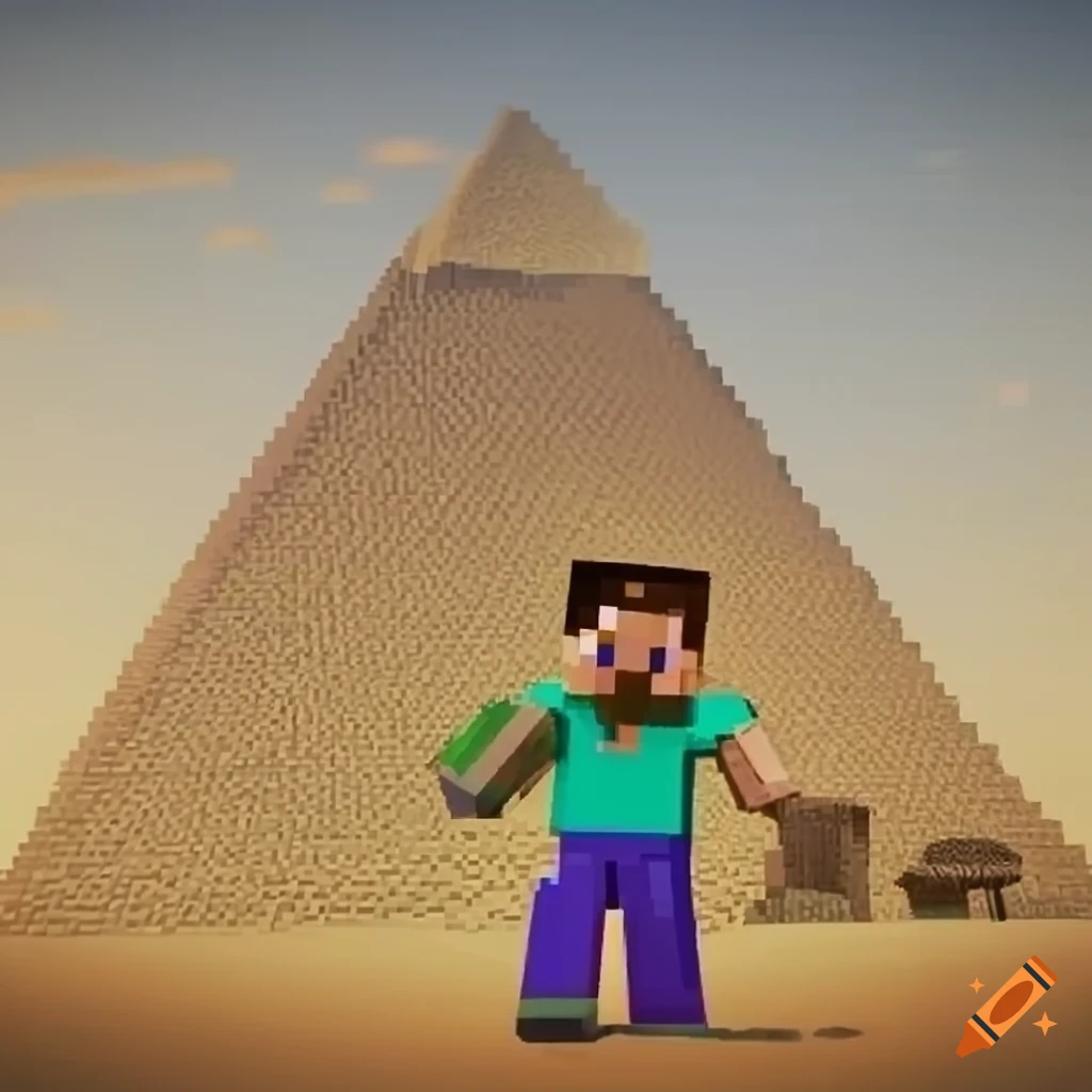 Minecraft steve building a pyramid in egypt on Craiyon