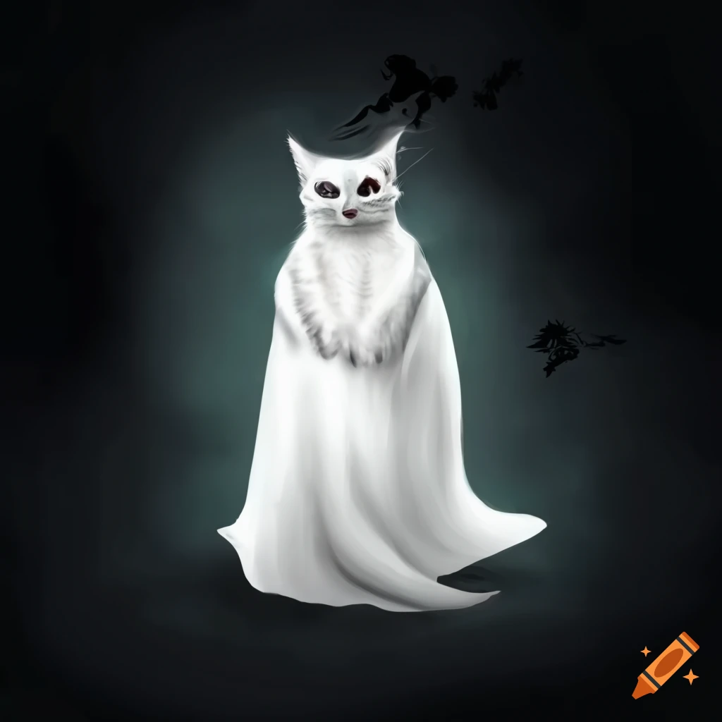 Haunted house with ghostly cat on Craiyon