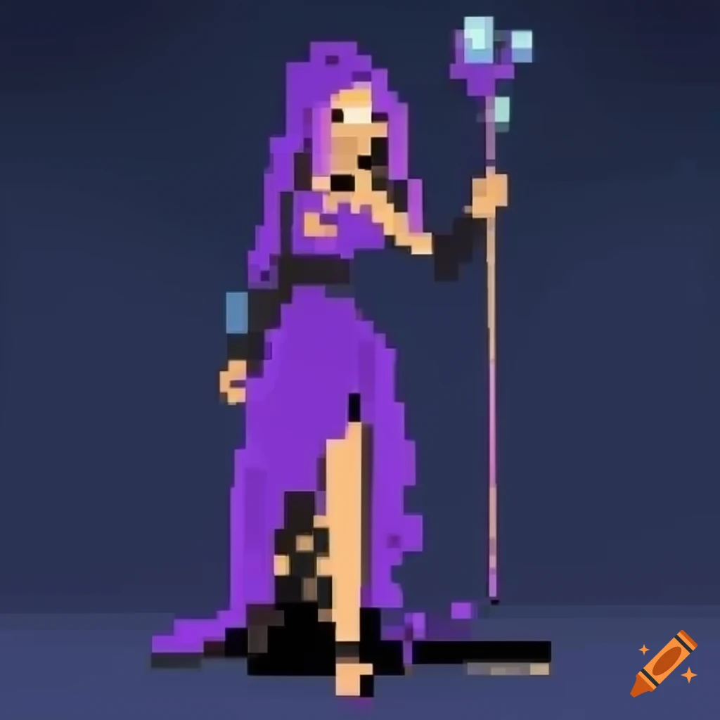 Pixel art of a witch casting a spell on Craiyon