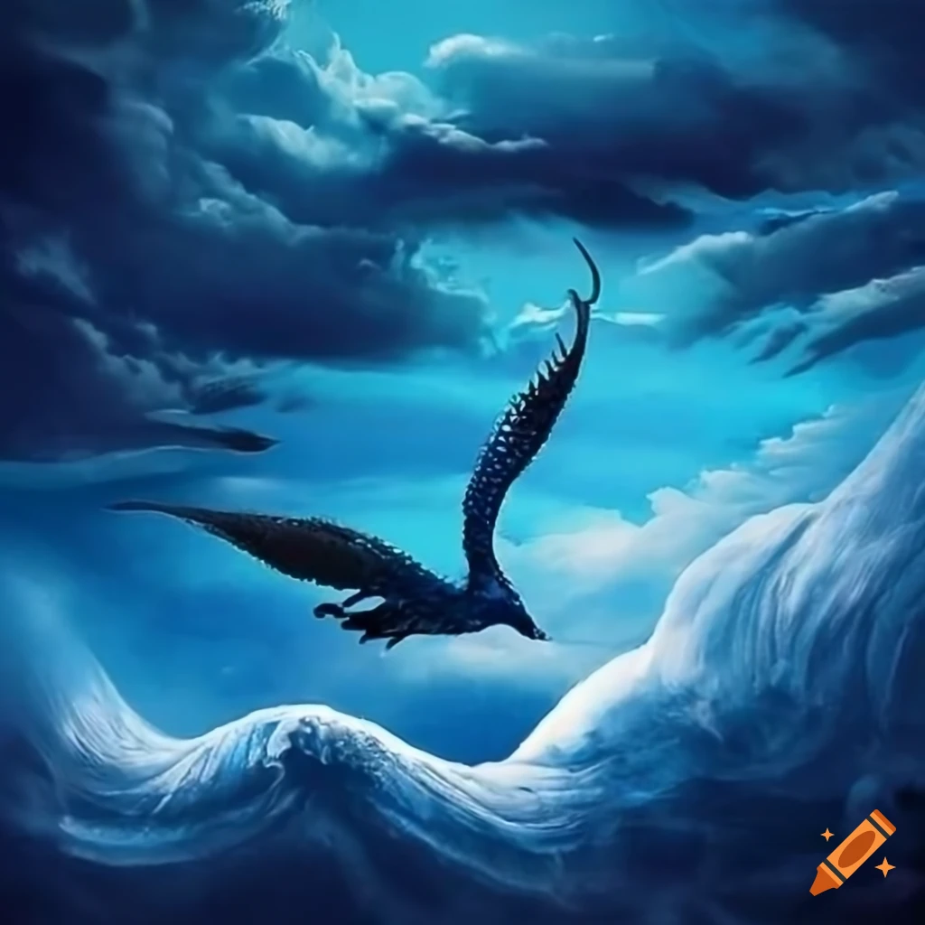 Strange blue flying fish creature in the cloudy sky on Craiyon