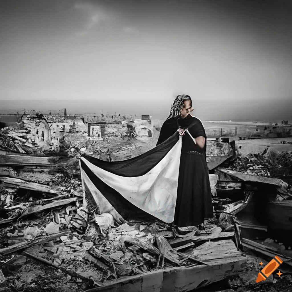 Powerful photograph of palestinian women standing against a devastated ...