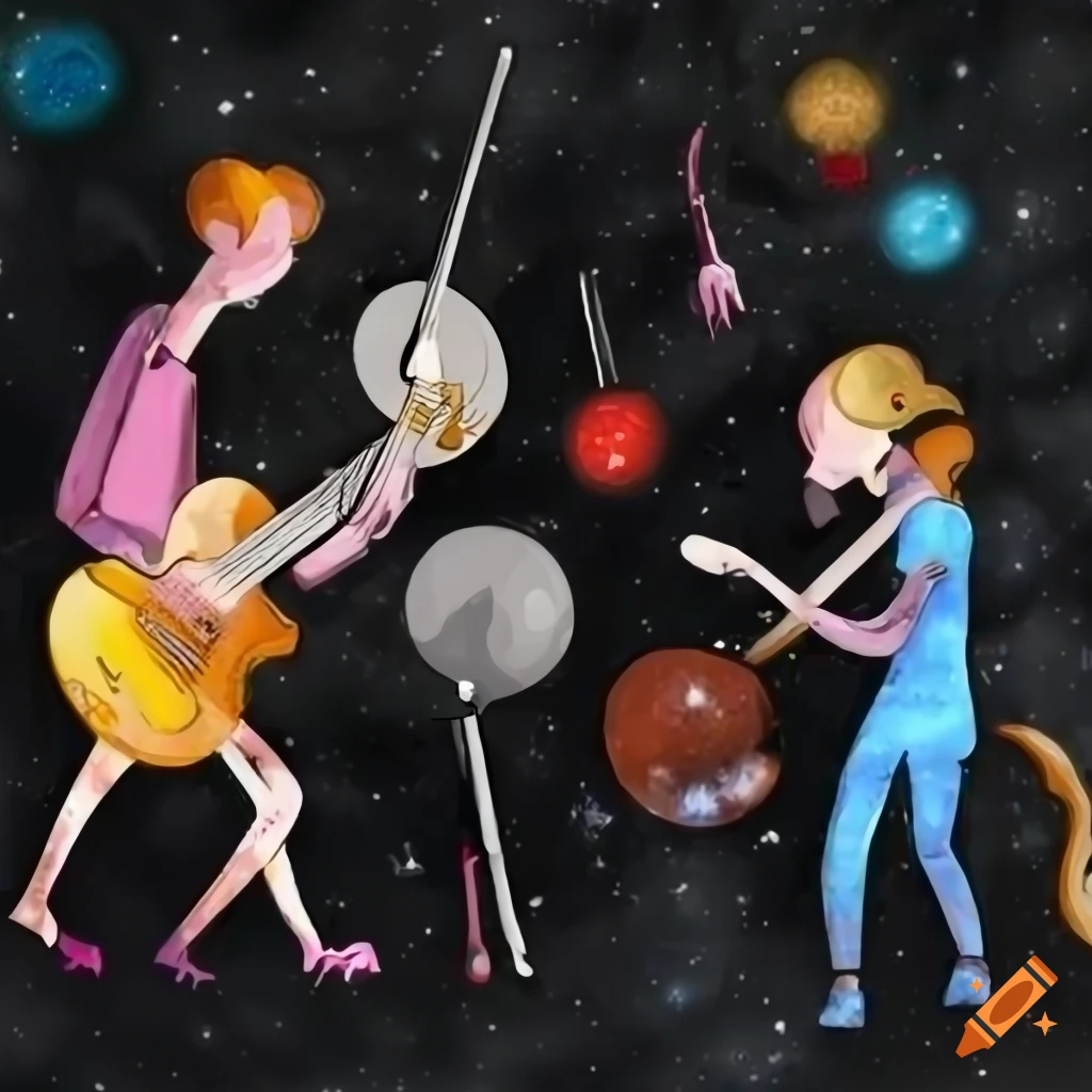 Cartoon characters playing musical instruments with space for logo ...