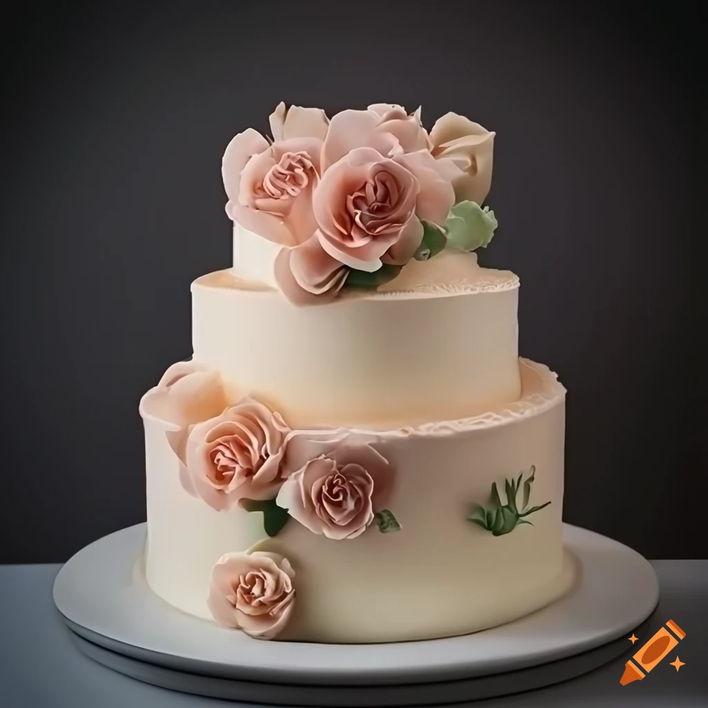 Beautifully iced cake with realistic flowers on Craiyon