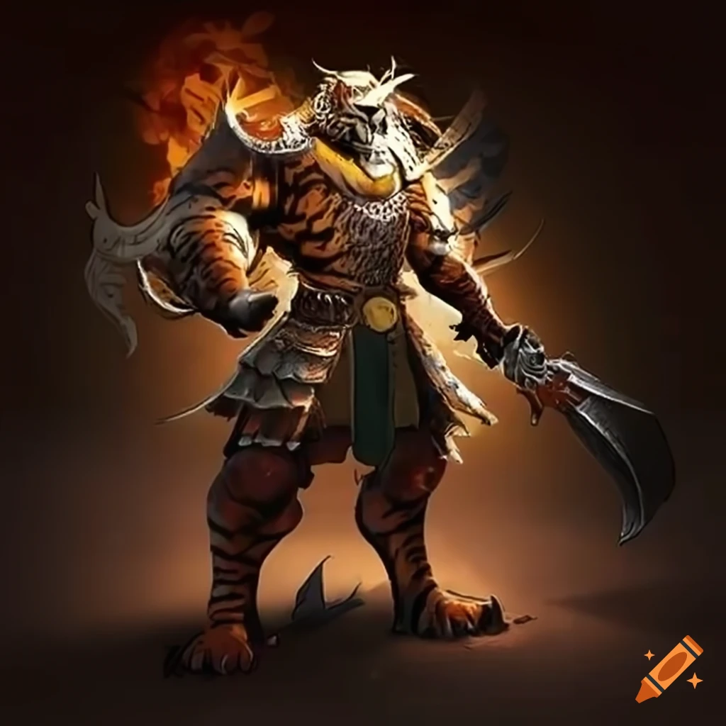 Tiger with armor and weapon ready for battle