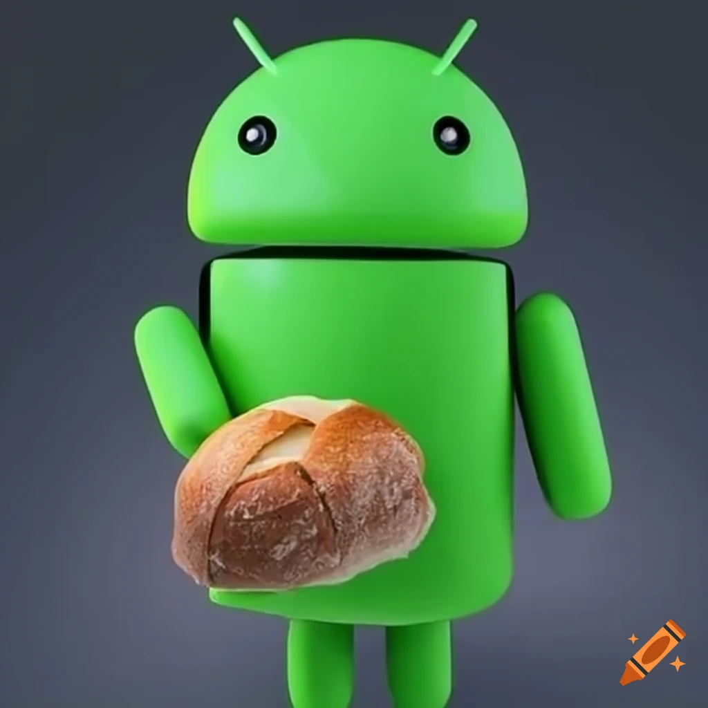Green android droid holding a bread on Craiyon
