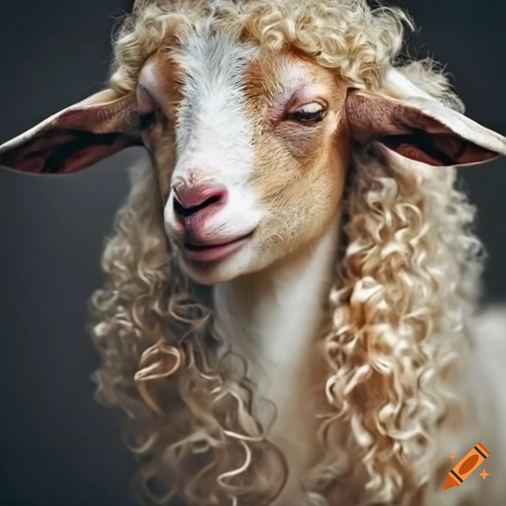 Goat with blonde curly hair on Craiyon