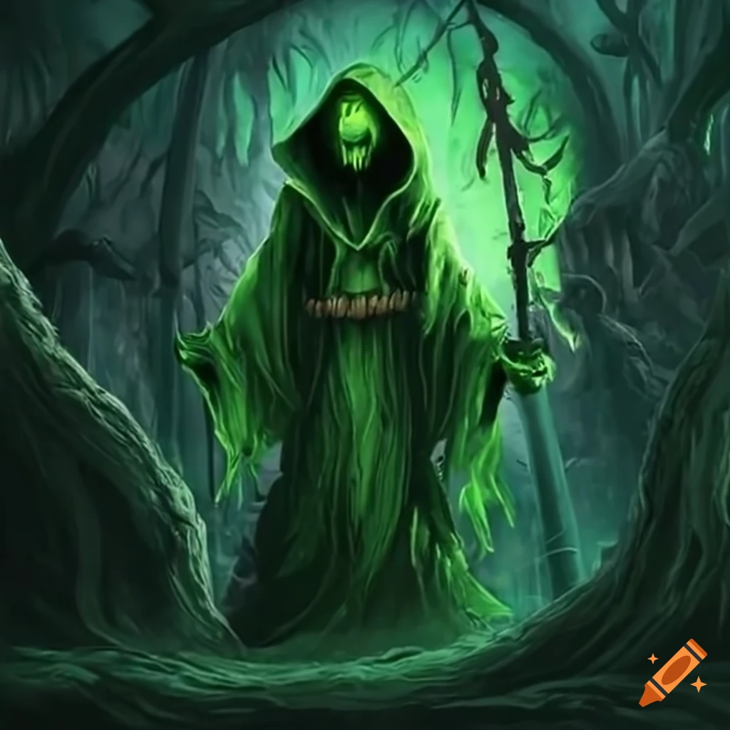 Illustration of a screaming Green Reaper on Craiyon