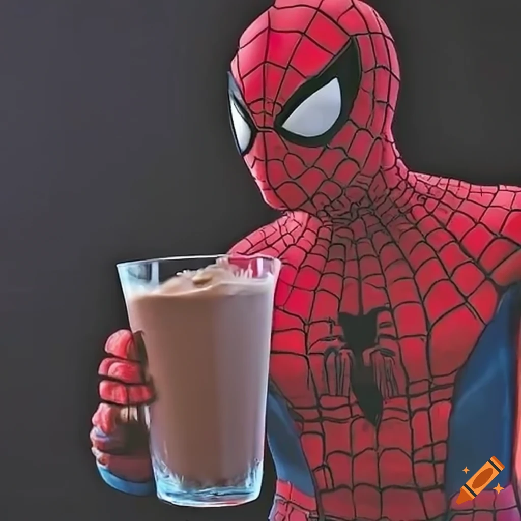 Spider-Man drinking chocolate milkshake on Craiyon