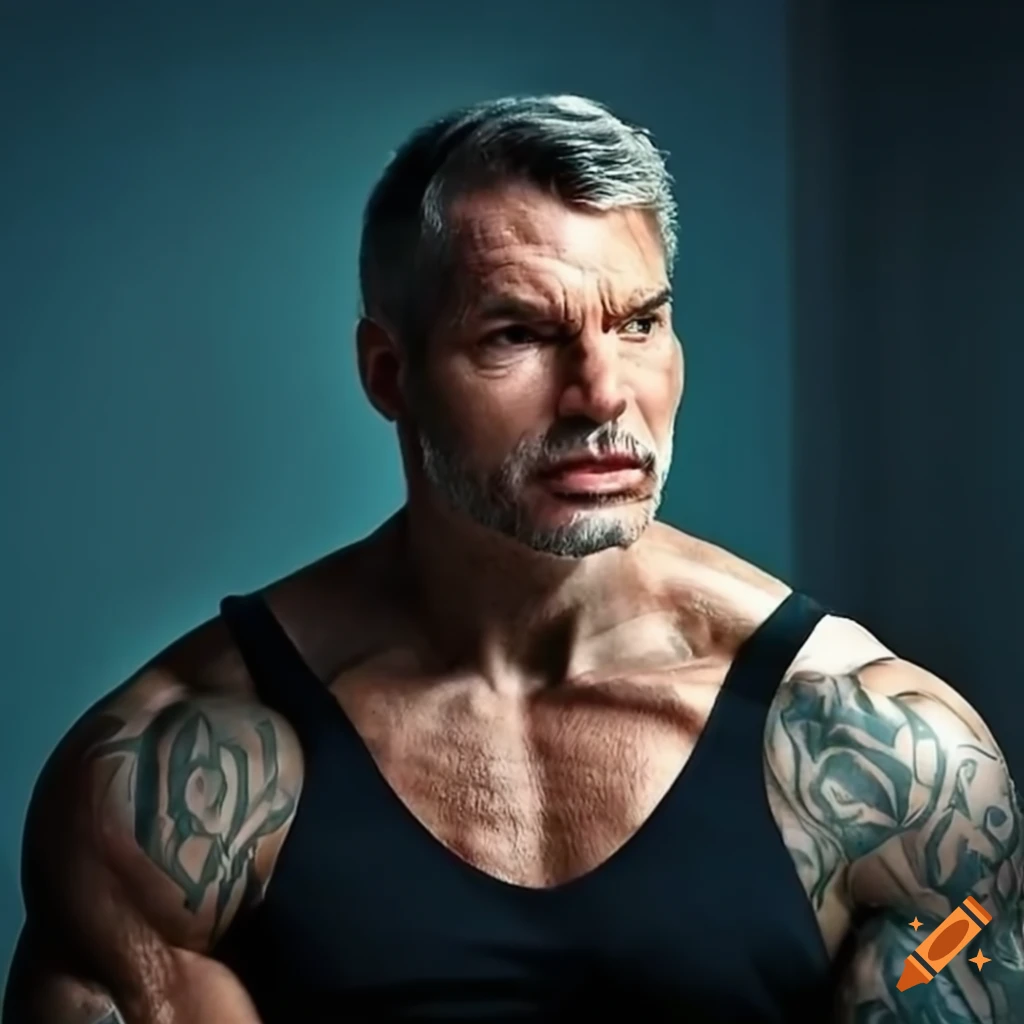 Satirical image of Karl Nehammer as a bodybuilder on Craiyon