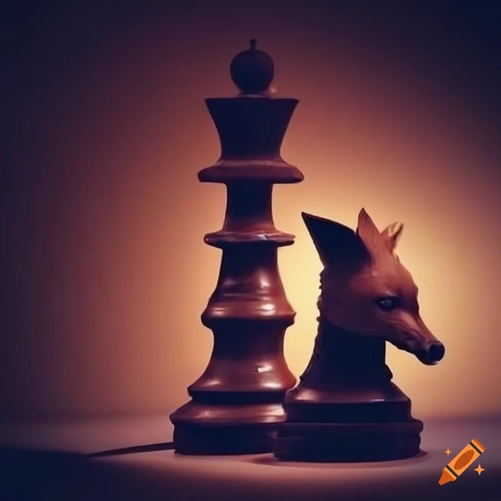 Chess figure of a fox on a chess desk on Craiyon