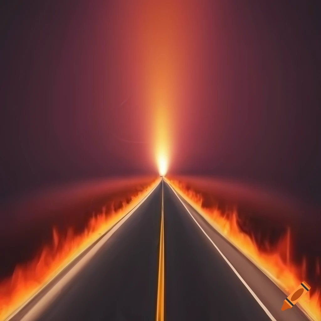 Sunset highway with blazing fire on Craiyon