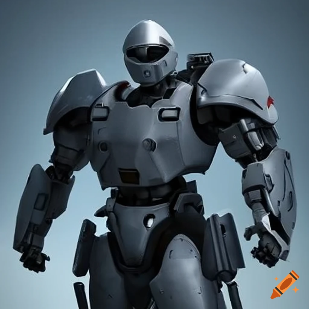 Hand to hand combat humanoid mecha with grey armor