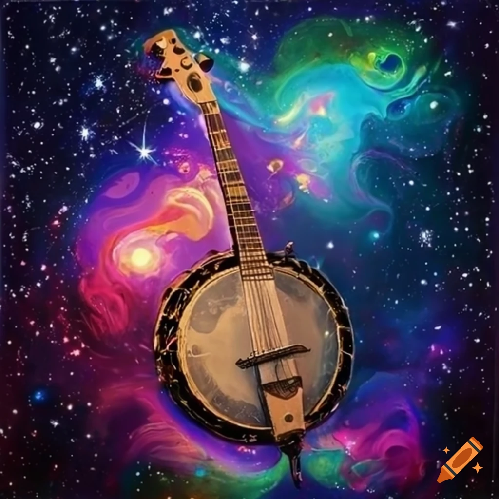 Cosmic artwork with a banjo on Craiyon