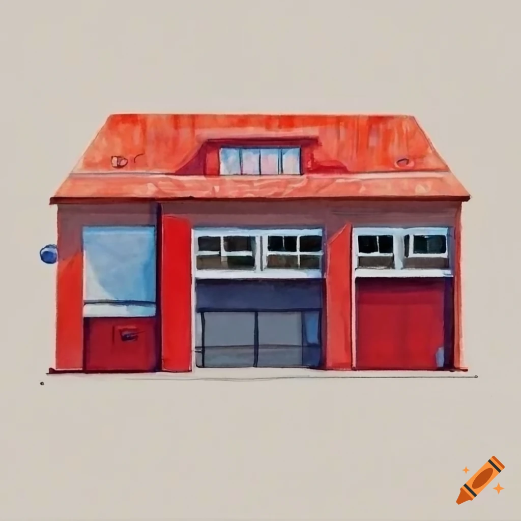 Bold watercolor painting of a fire station on Craiyon