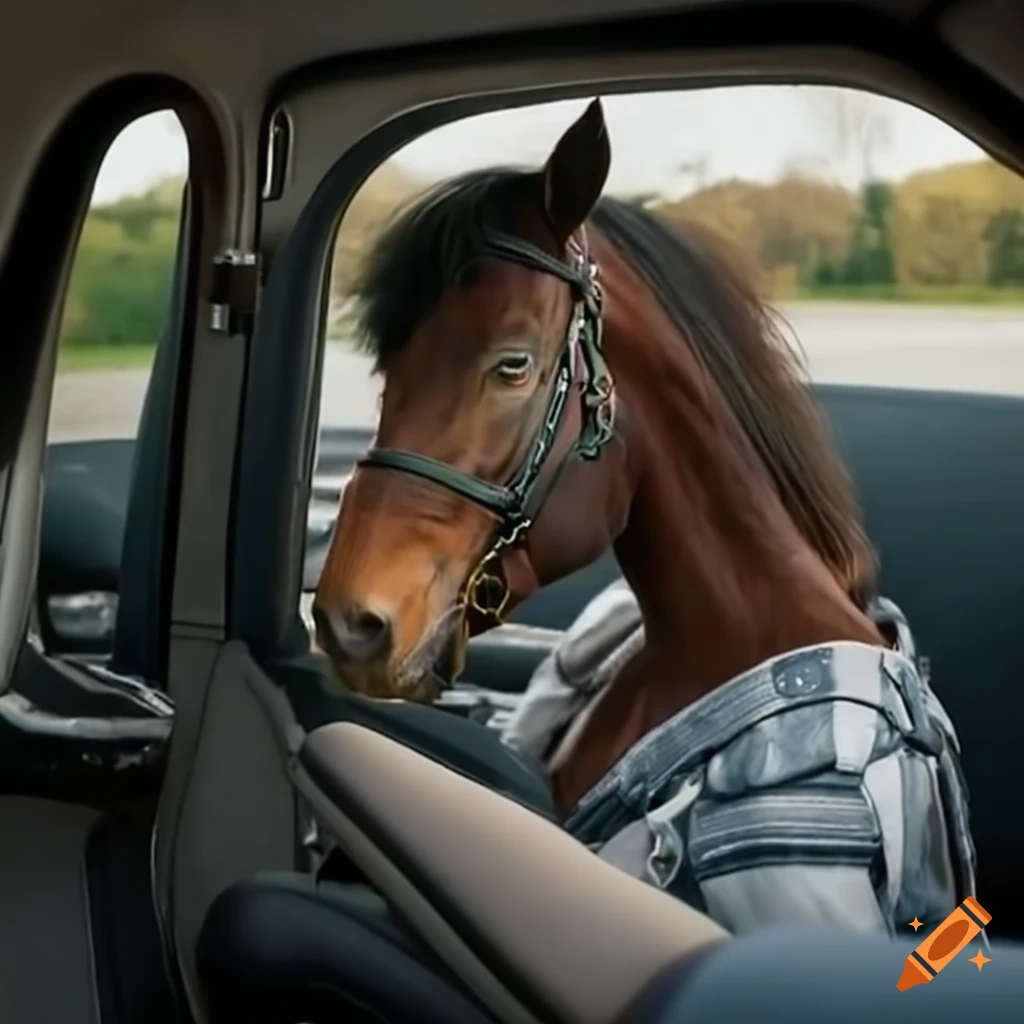 Horse driving a car on Craiyon