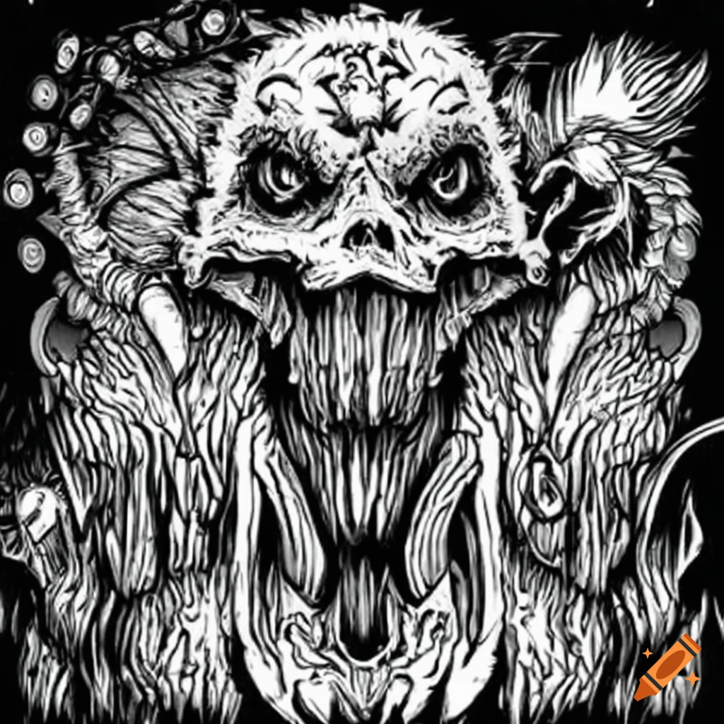 Black and white ink drawing of iconic undead creatures