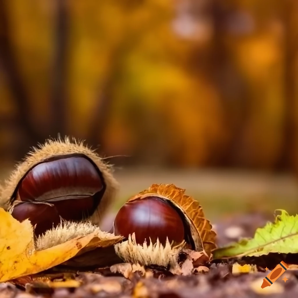 Autumn chestnuts on the ground on Craiyon
