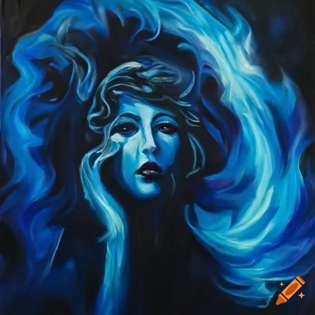 Oil painting of a blue fire ghost on Craiyon
