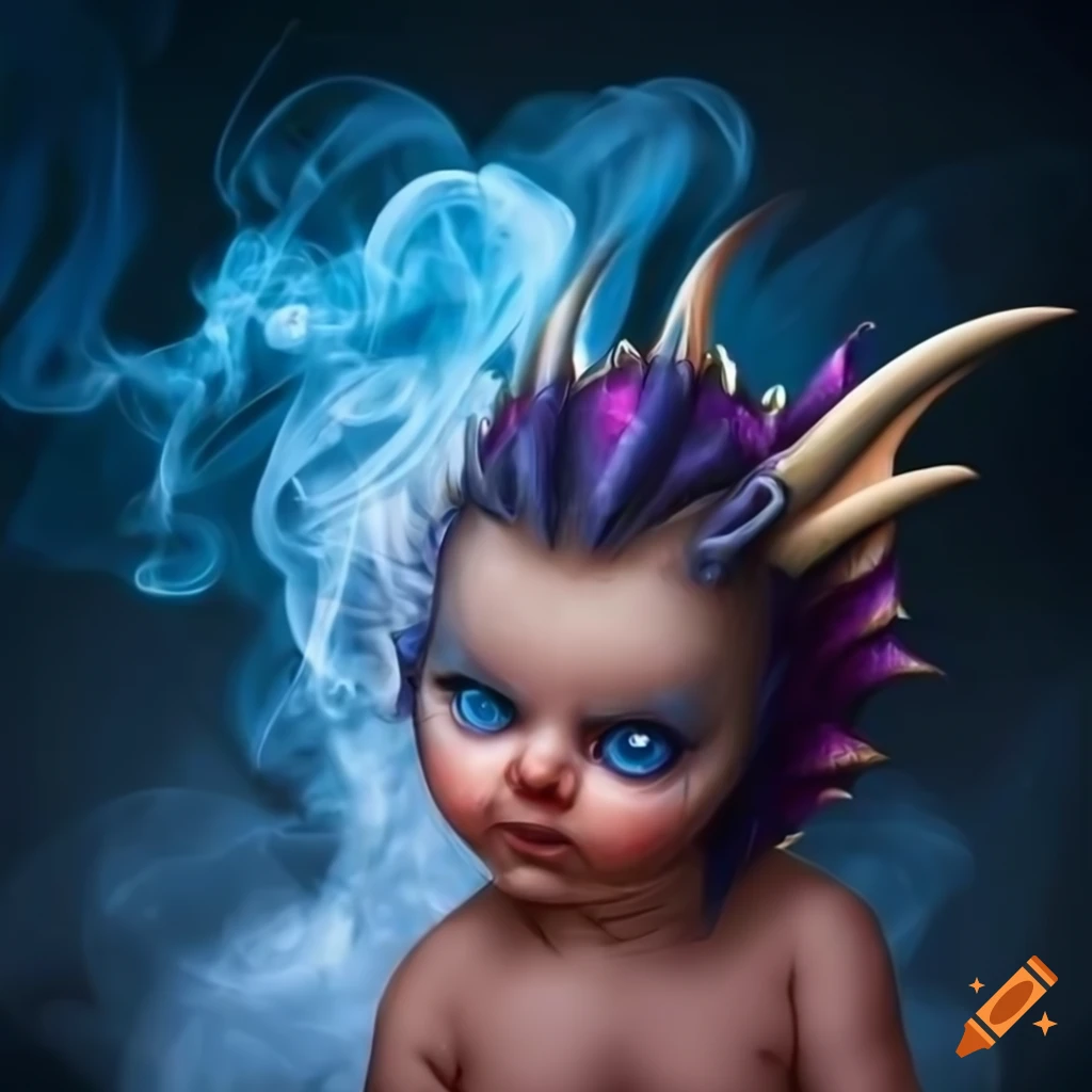 Detailed illustration of a cute baby with dragon features on Craiyon