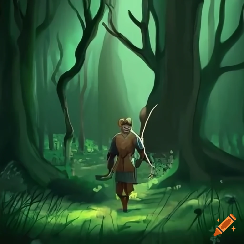 Portrait of a human robin hood in a lush forest on Craiyon