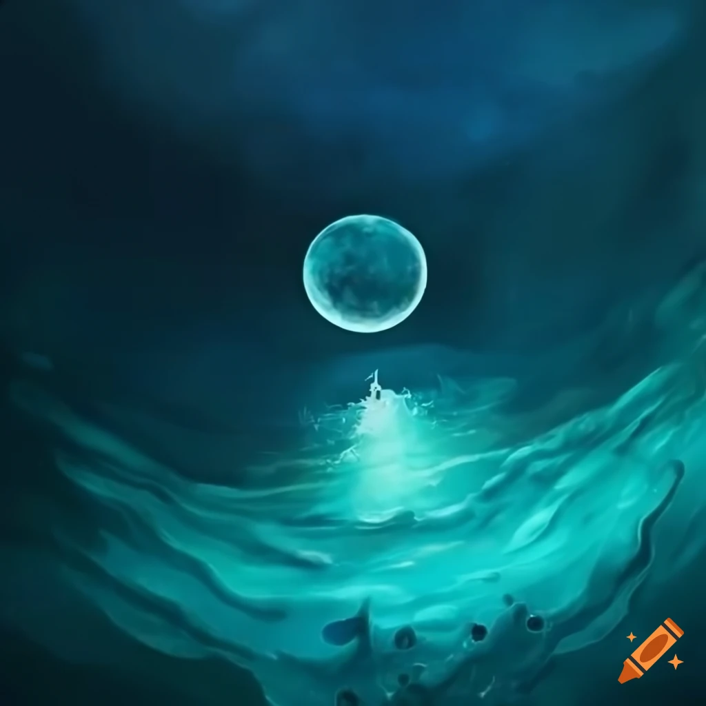 Artwork of a moon in the depths of the ocean on Craiyon