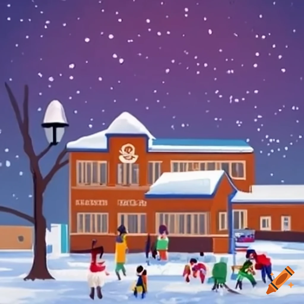 Winter scene in a schoolyard on Craiyon