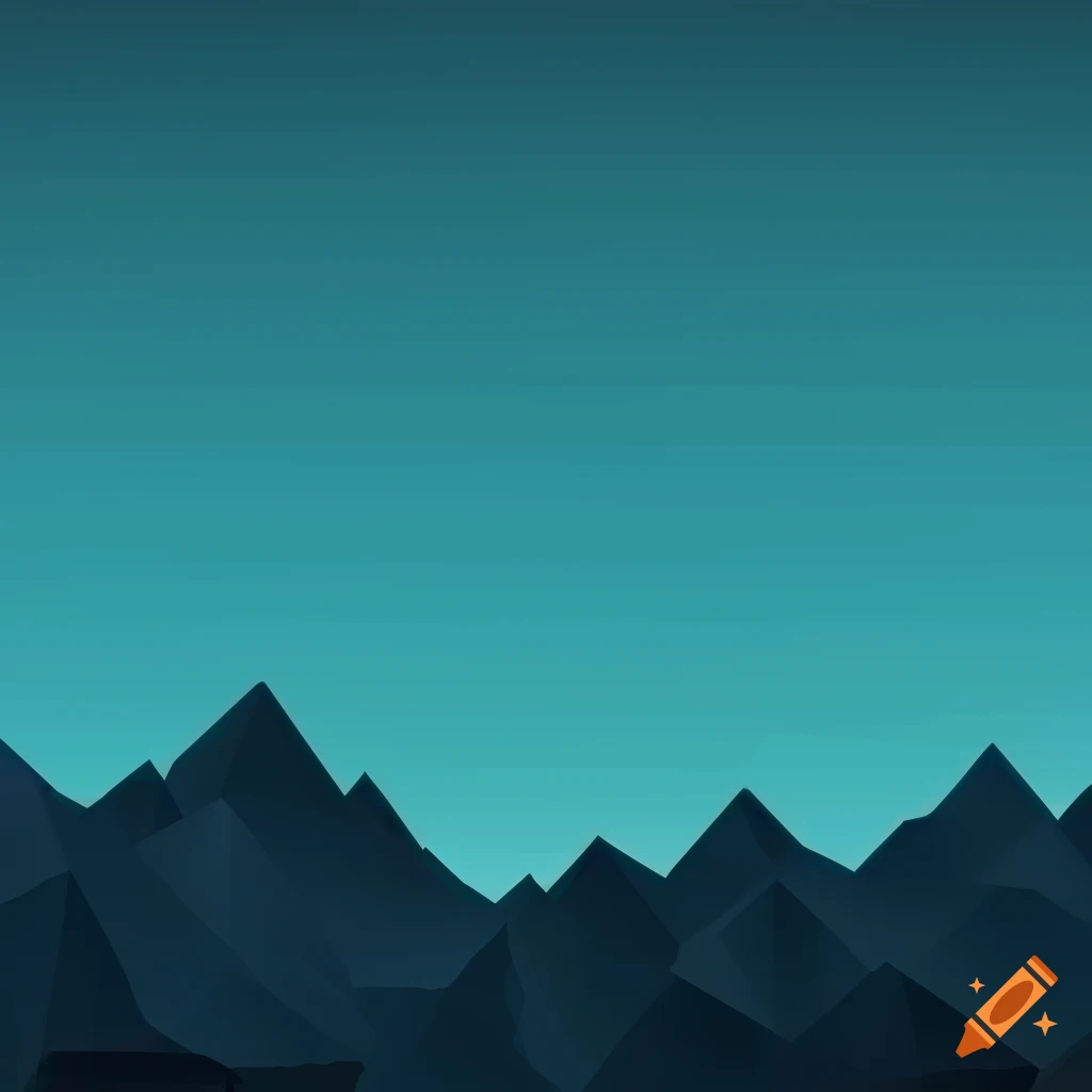 Low poly mountains with moon in dark cyan background on Craiyon