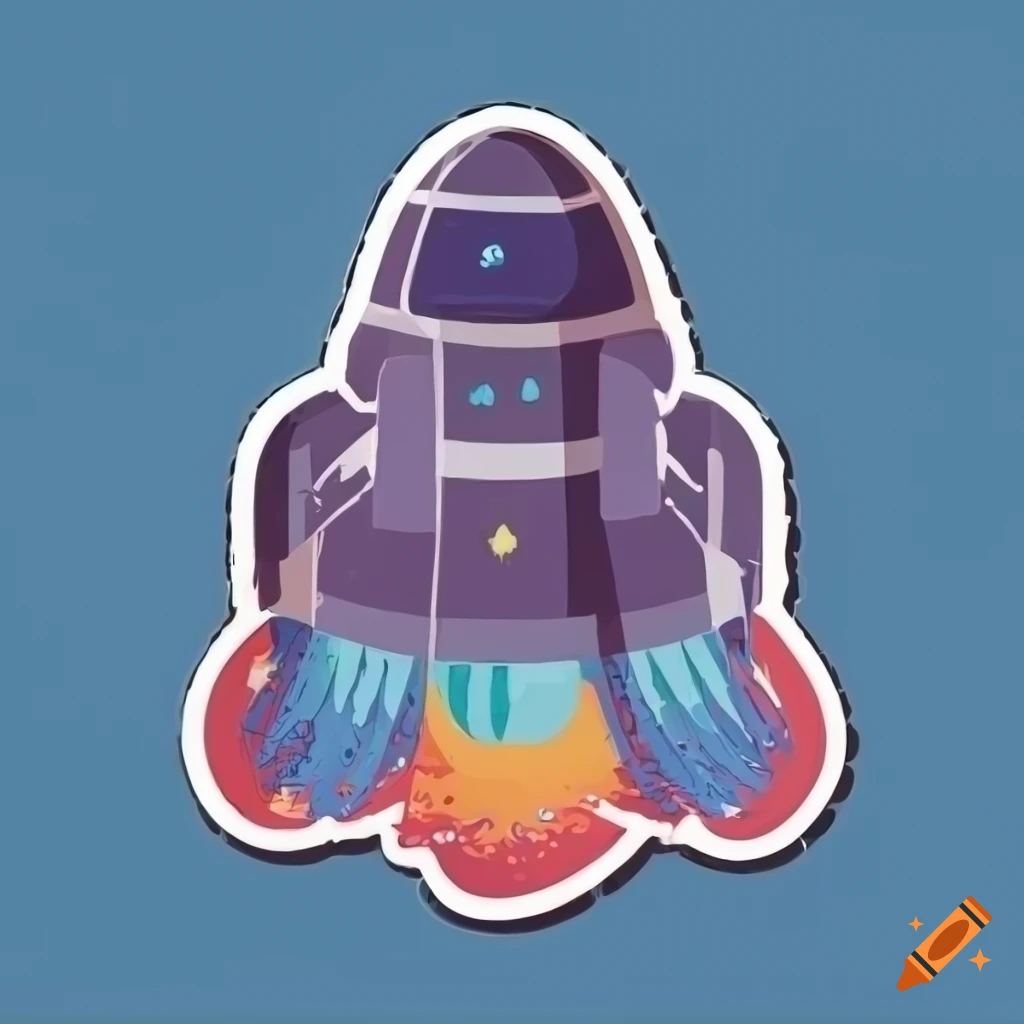 Blue space-themed sticker with a futuristic spaceship on Craiyon