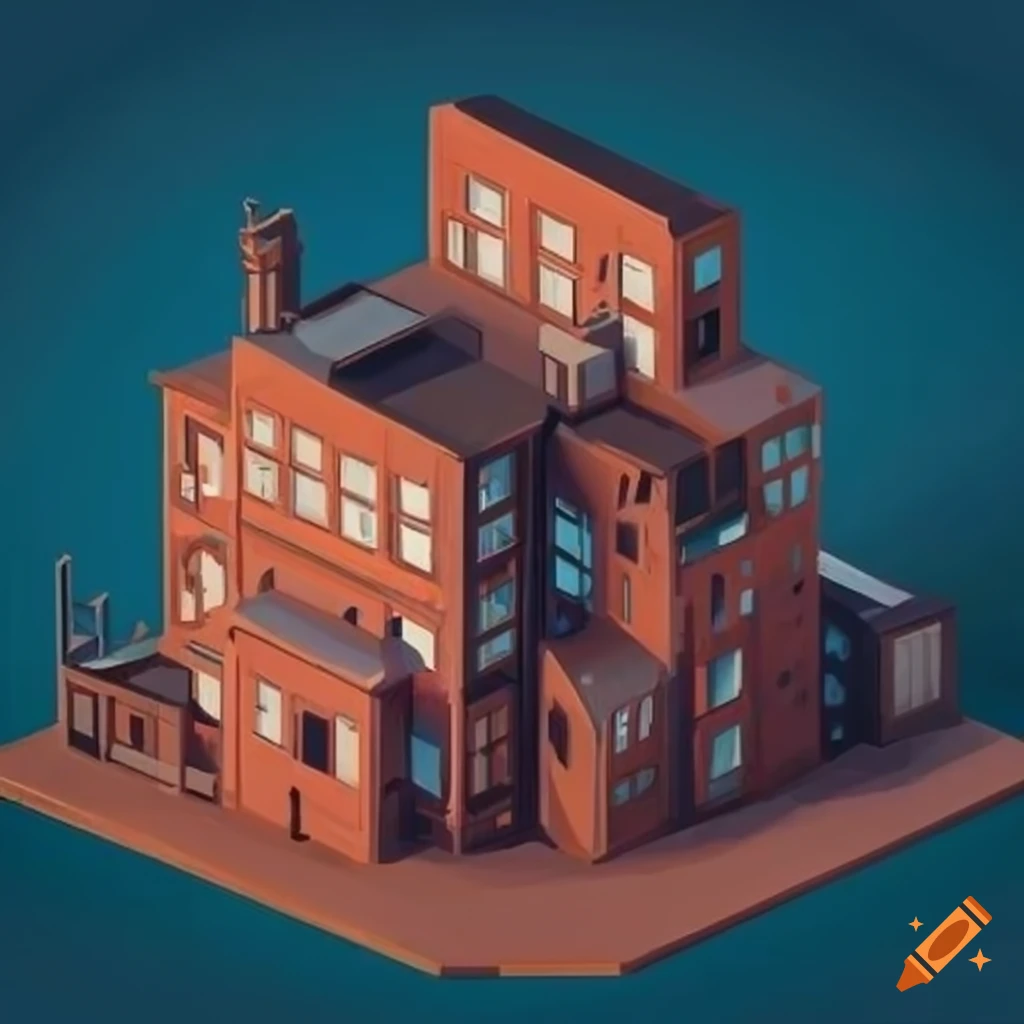 Isometric art of a cozy cube street view in an industrial complex on ...