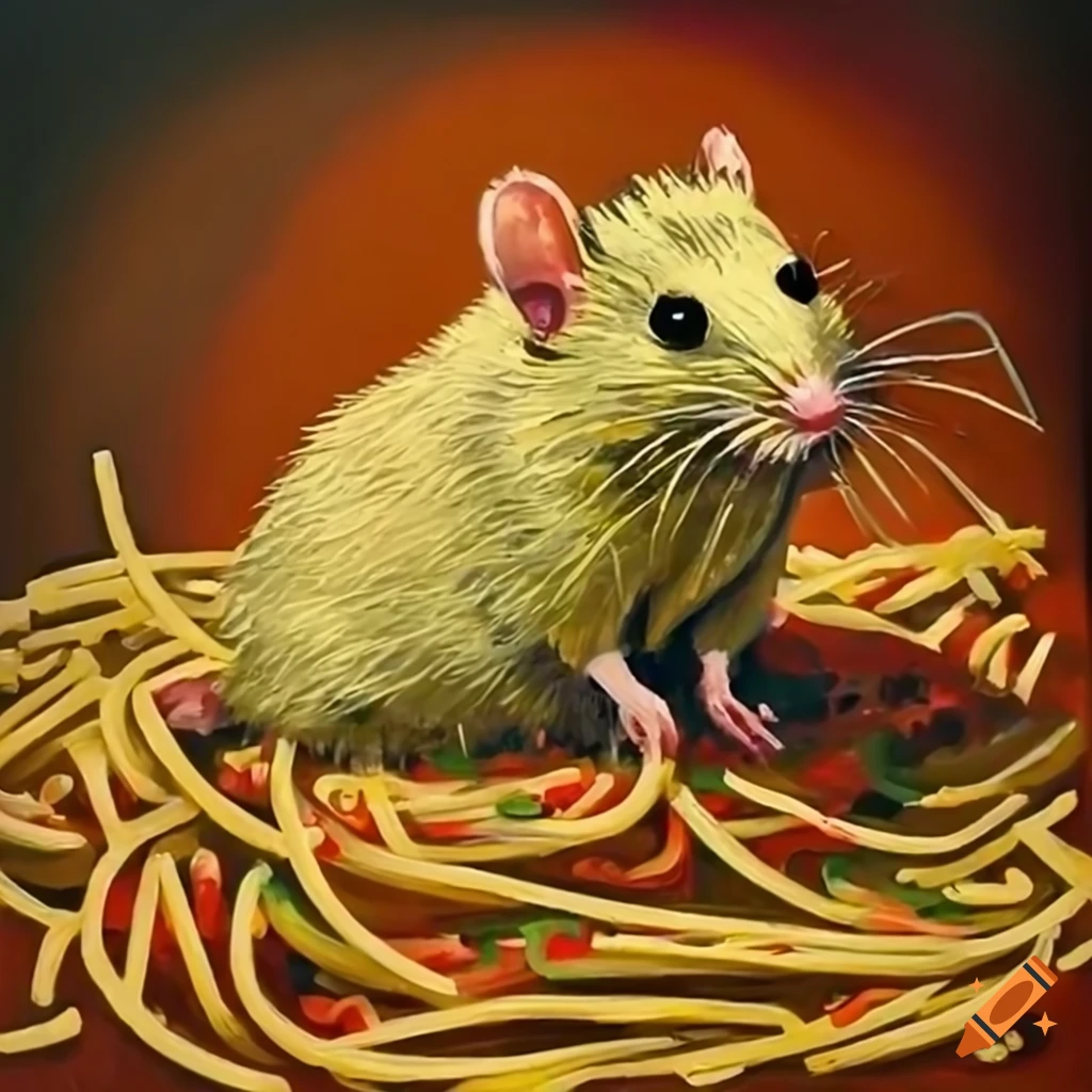 Artistic painting of a rat in spaghetti on Craiyon