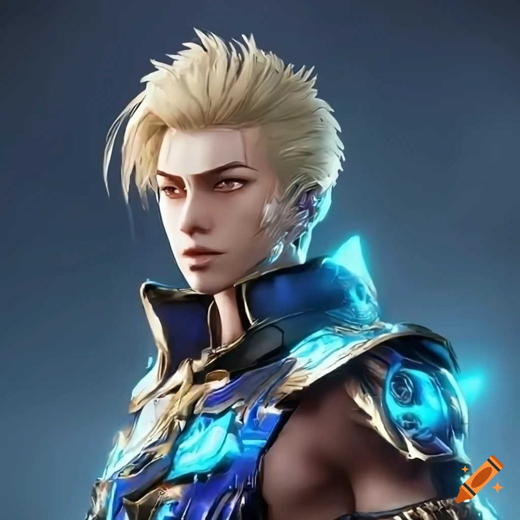 Blue cyber suit male character in naraka bladepoint on Craiyon