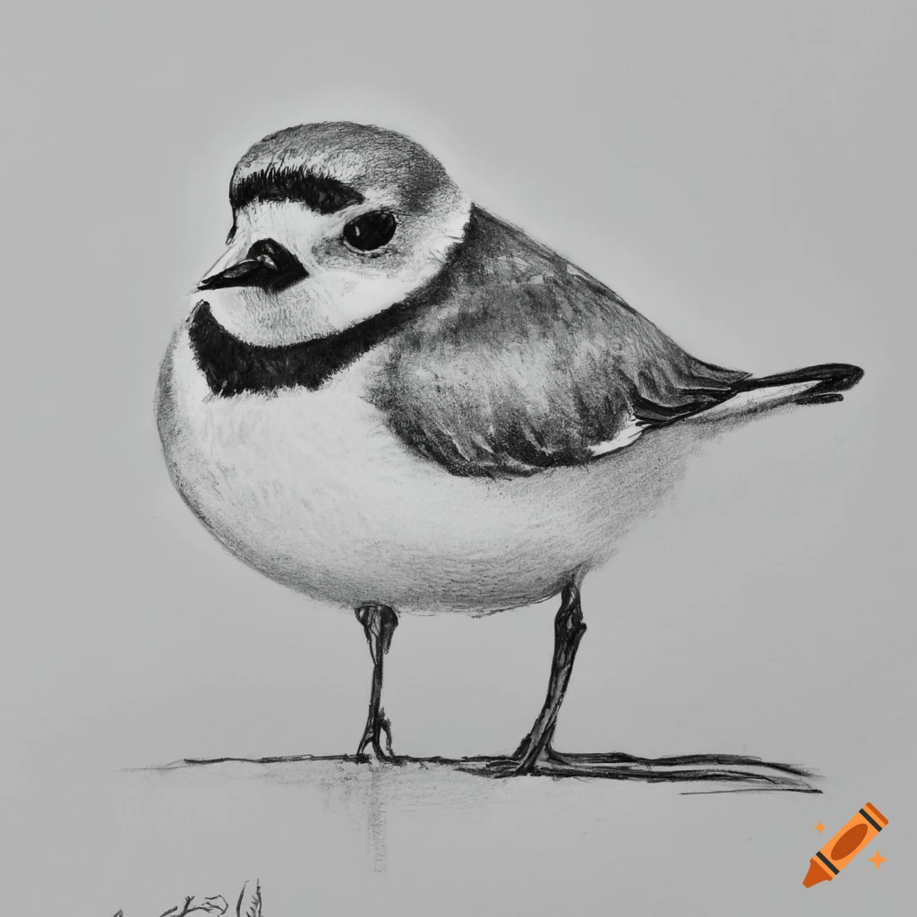 Detailed pencil drawing of a piping plover on Craiyon