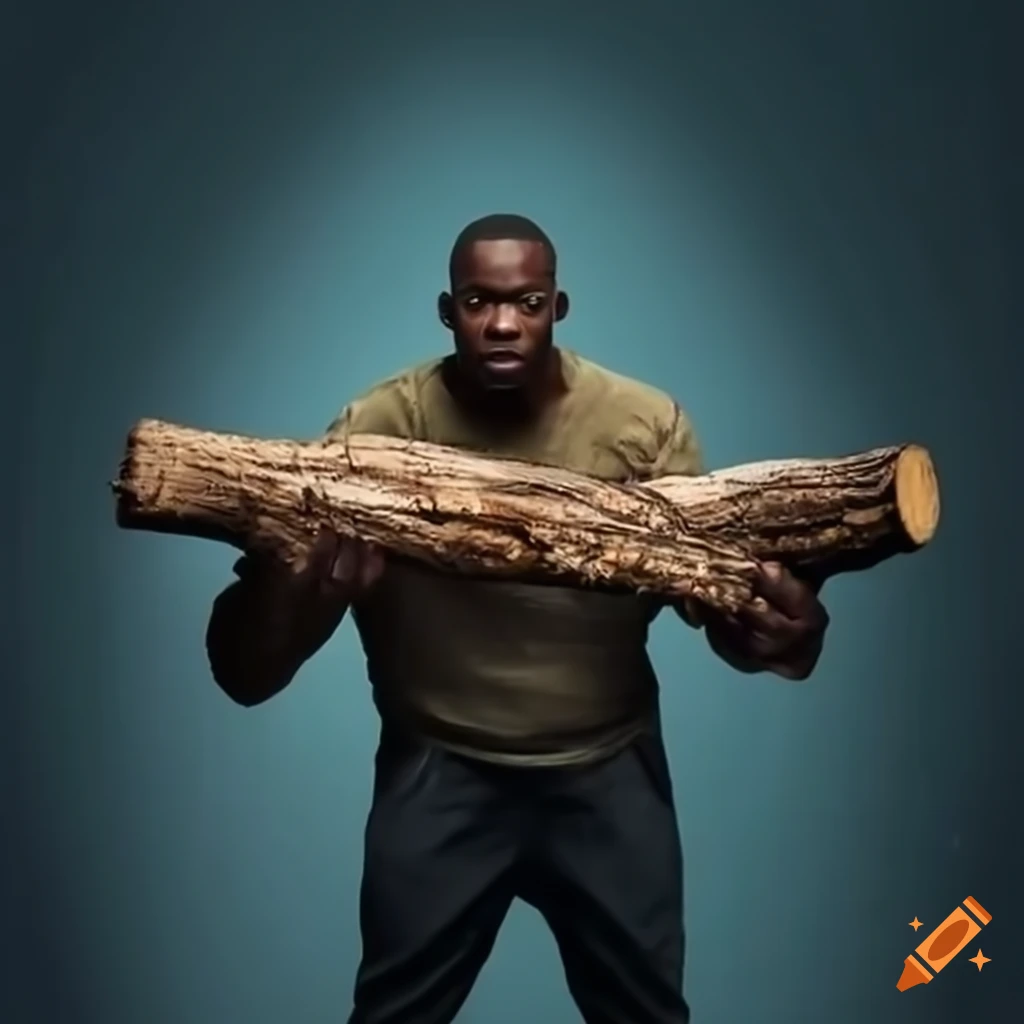 Image of a strong man carrying a wooden log on Craiyon