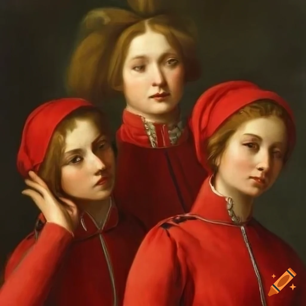 Renaissance painting of three women in red tracksuits on Craiyon