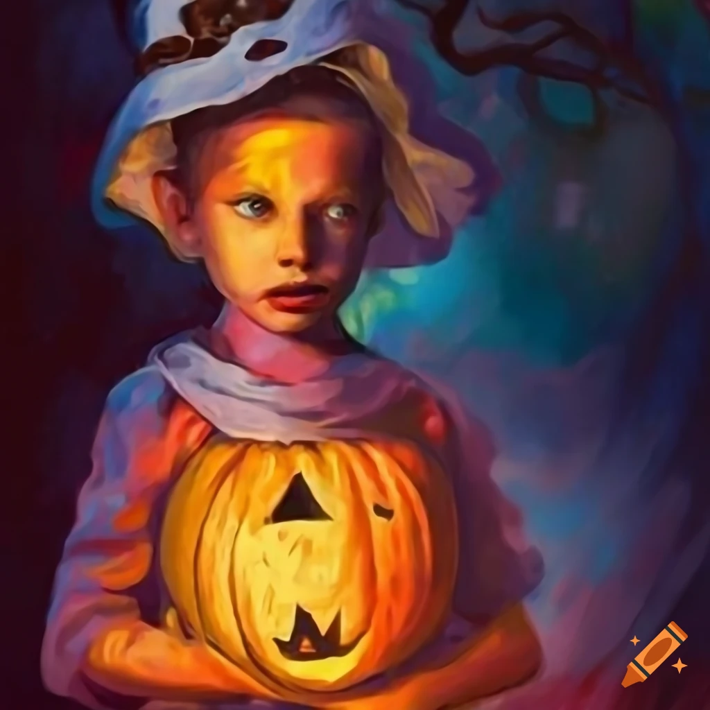 Digital art of kids in halloween costumes on Craiyon