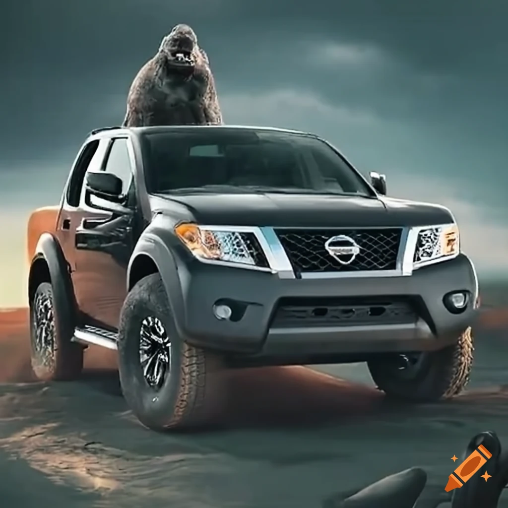 Nissan frontier truck facing off against king kong