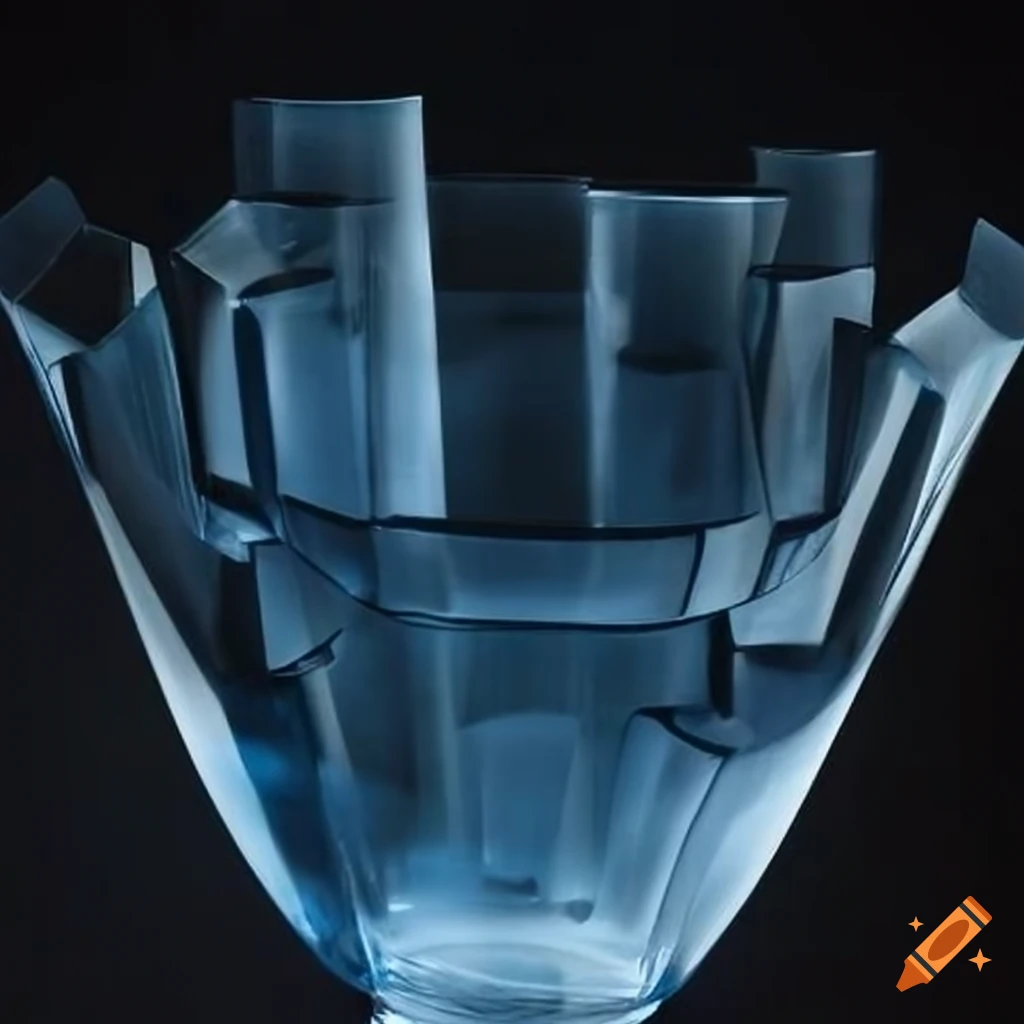 Dramatic lighting on a cubist glass vase on Craiyon