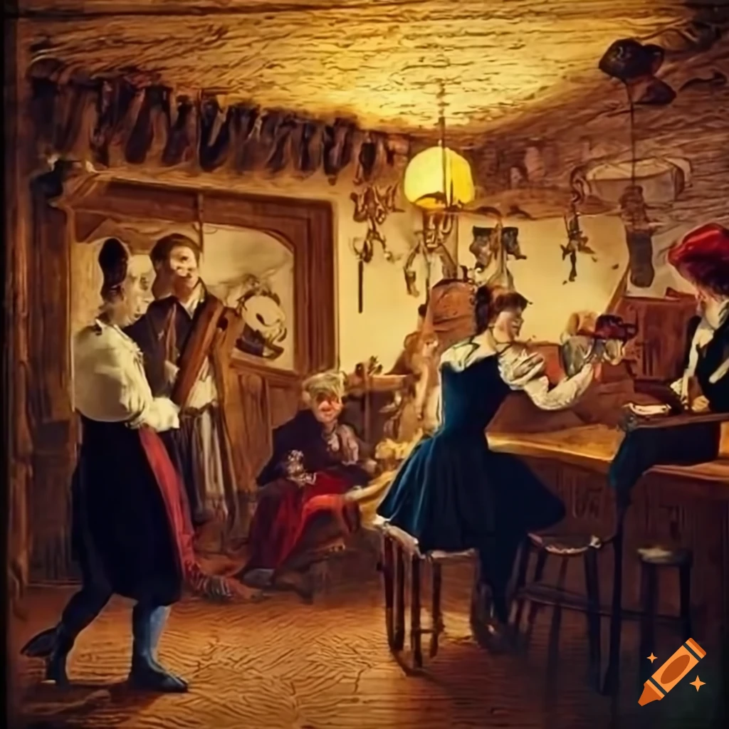 1800s european tavern with lively atmosphere on Craiyon