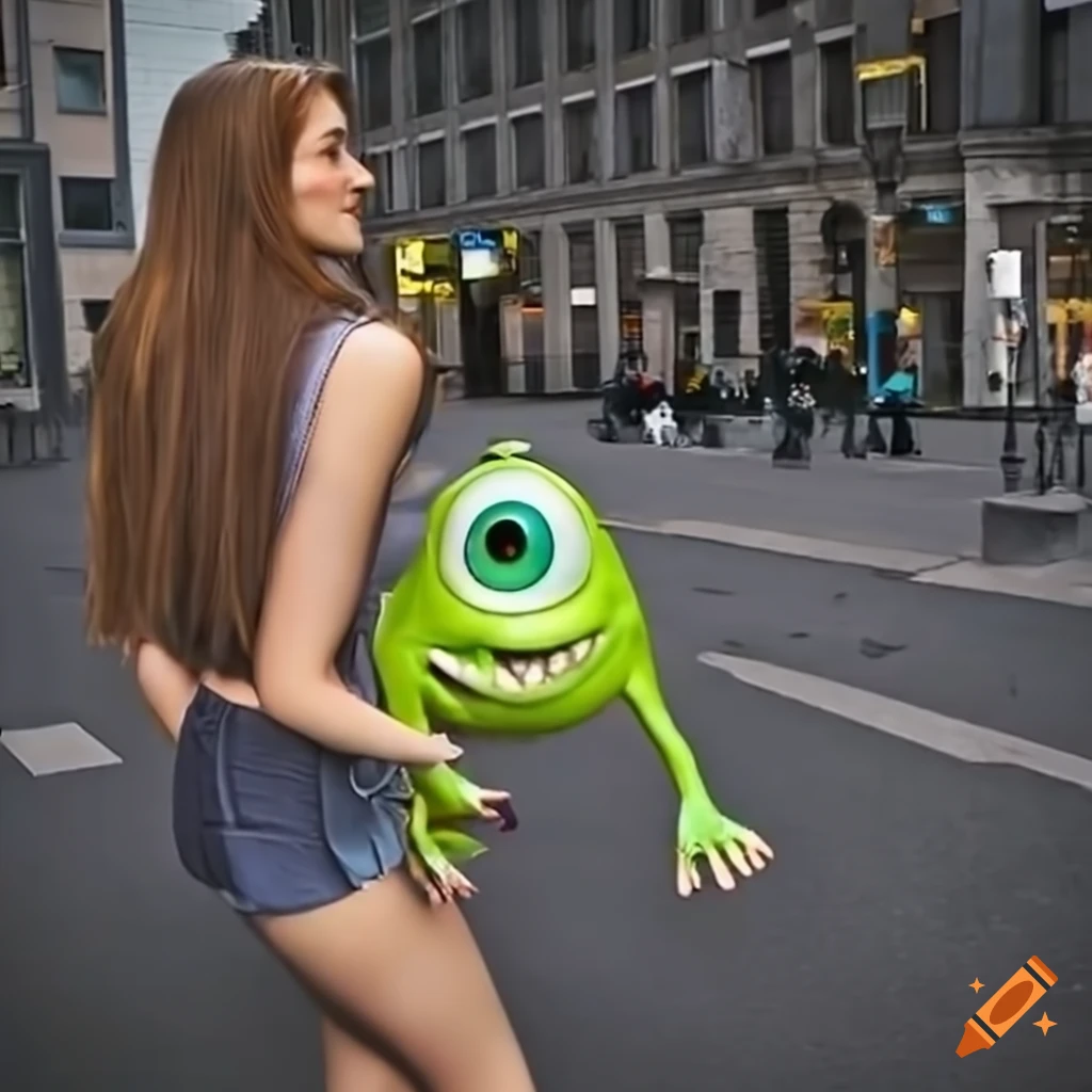Mike wazowski walking with a girl on Craiyon